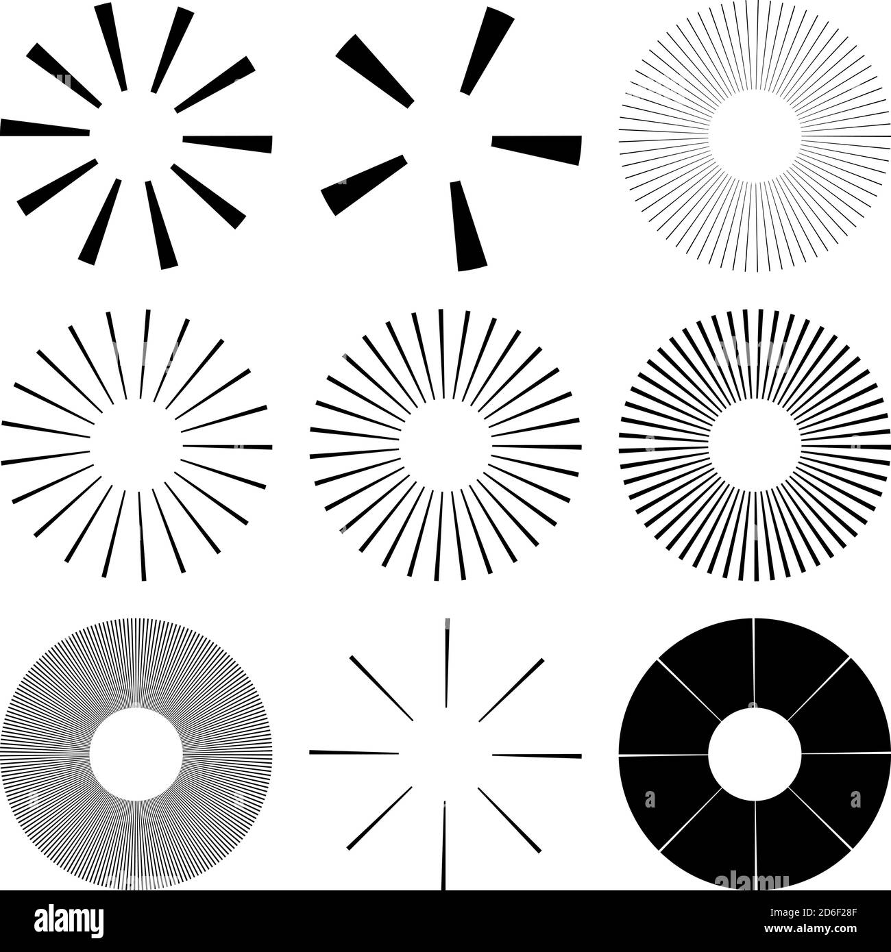 Set of Circular radial, radiating lines, beams, rays. Geometric circle ...