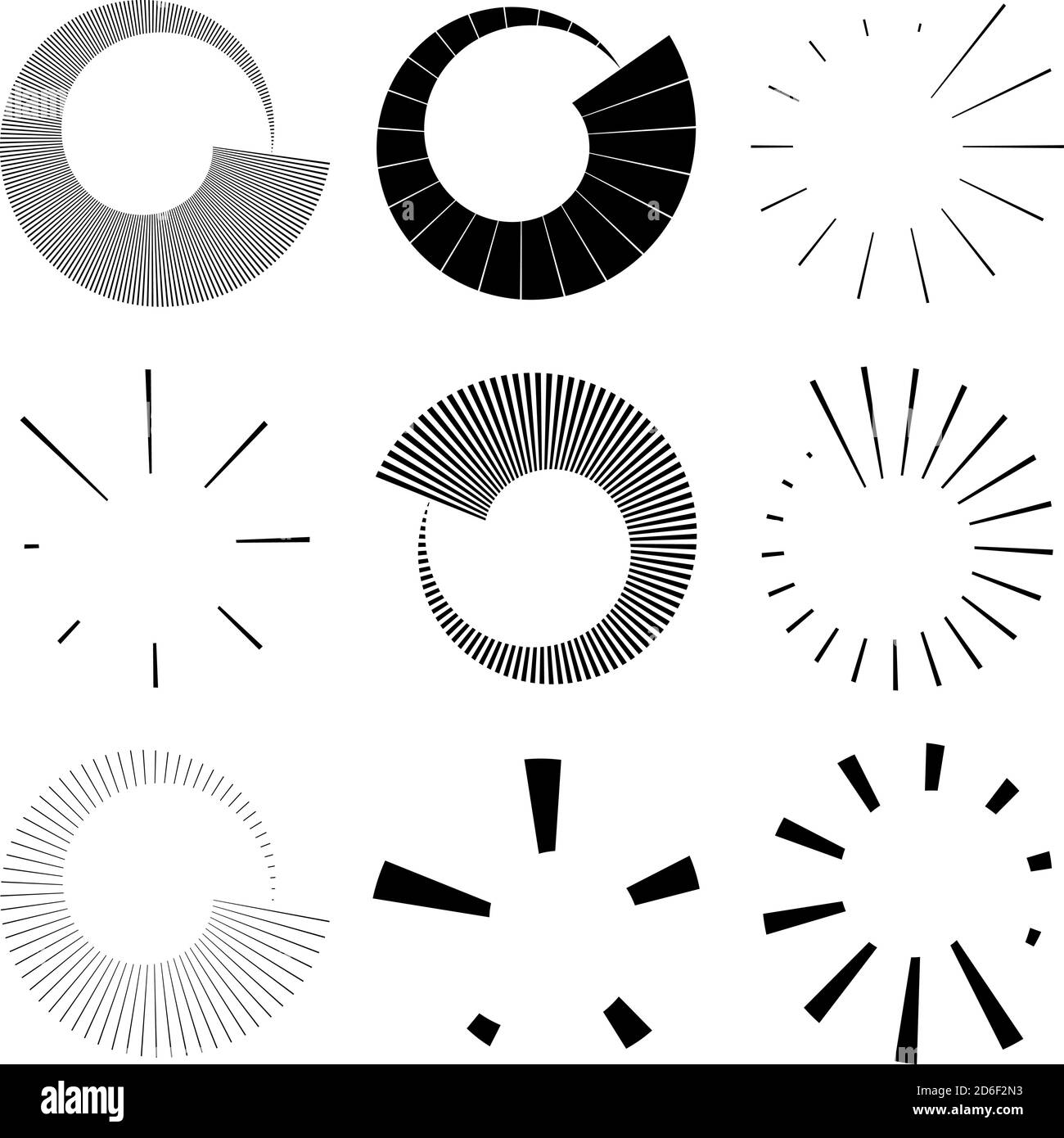 Set of Circular radial, radiating lines, beams, rays. Geometric circle ...