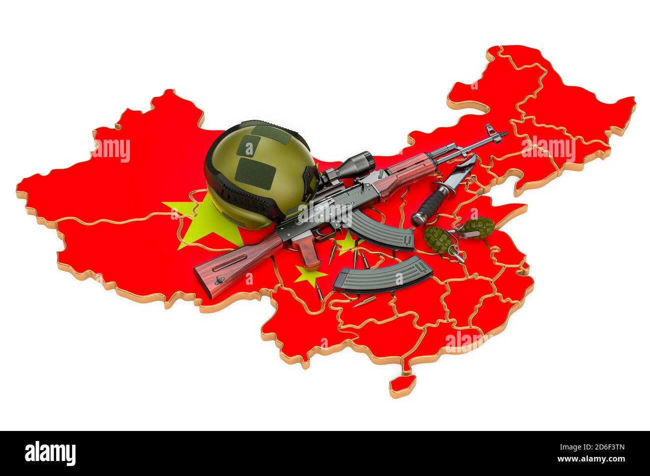 Military force, army or war conflict in China concept. 3D rendering ...