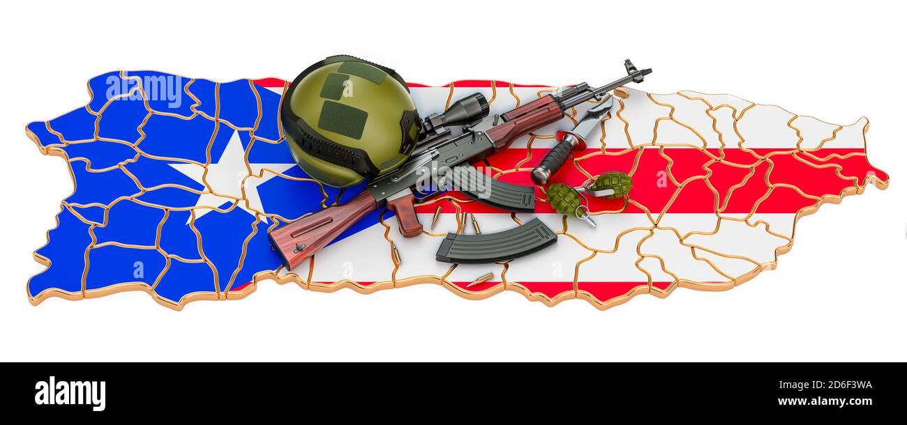 Military force, army or war conflict in Puerto Rico concept. 3D ...