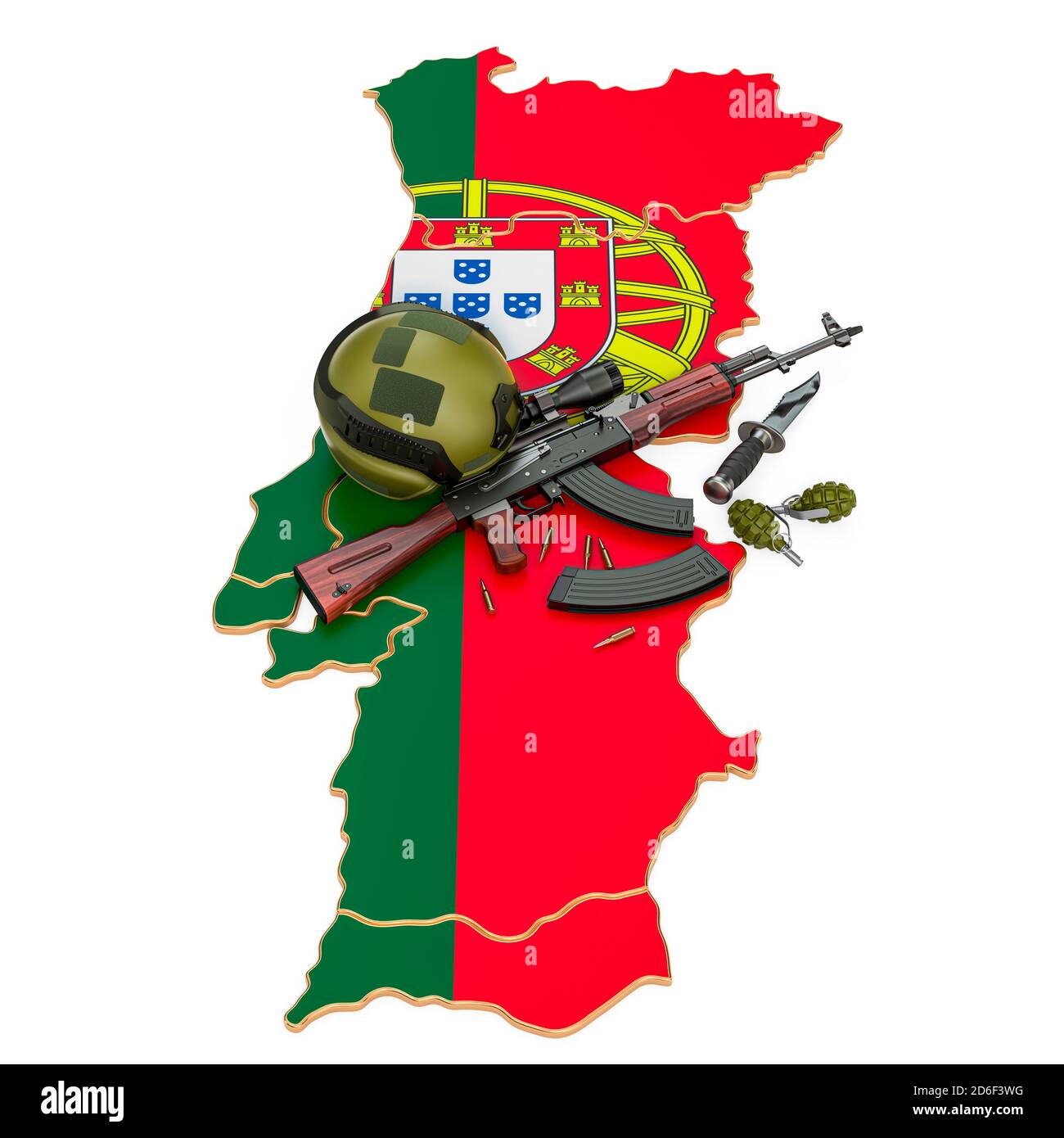 Military force, army or war conflict in Portugal concept. 3D rendering ...