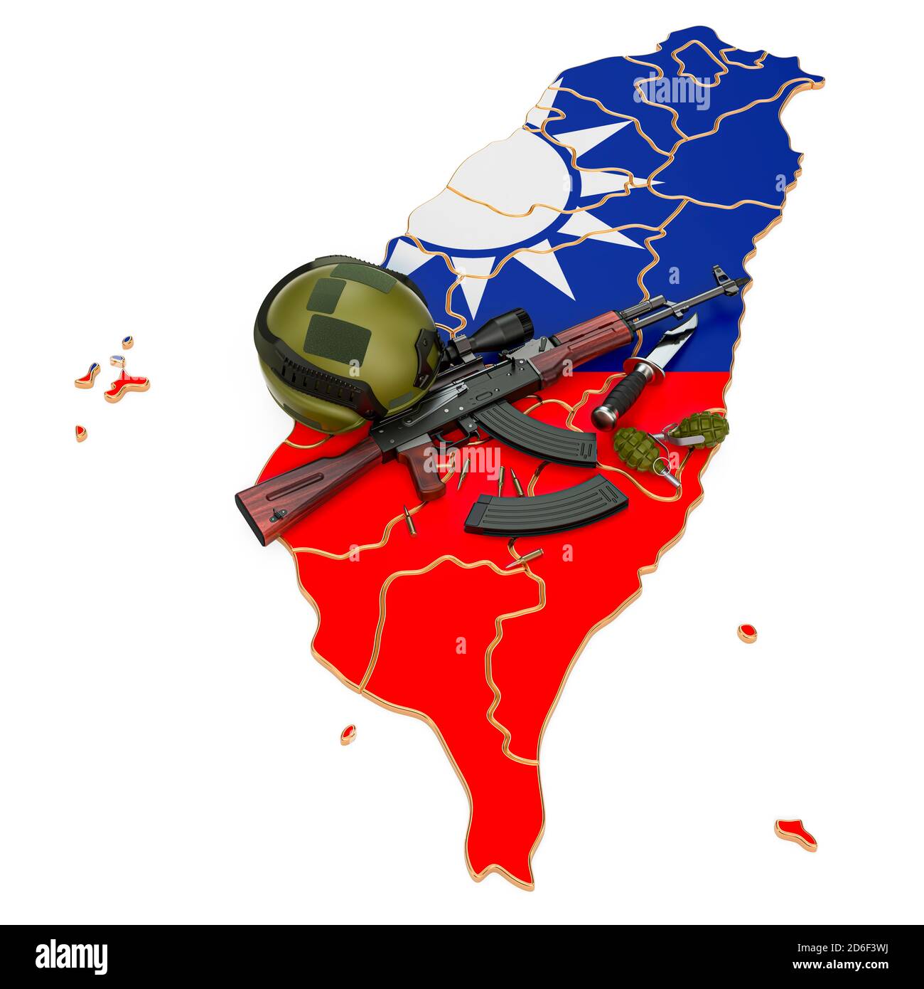 Military force, army or war conflict in Taiwan concept. 3D rendering ...
