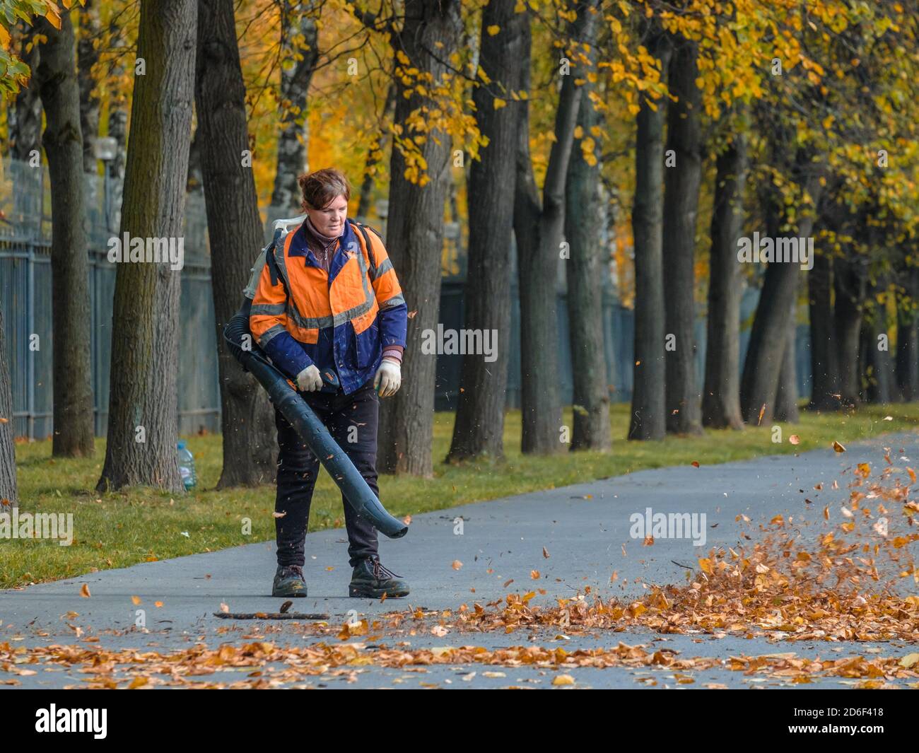 Leaf blower female hi-res stock photography and images - Alamy