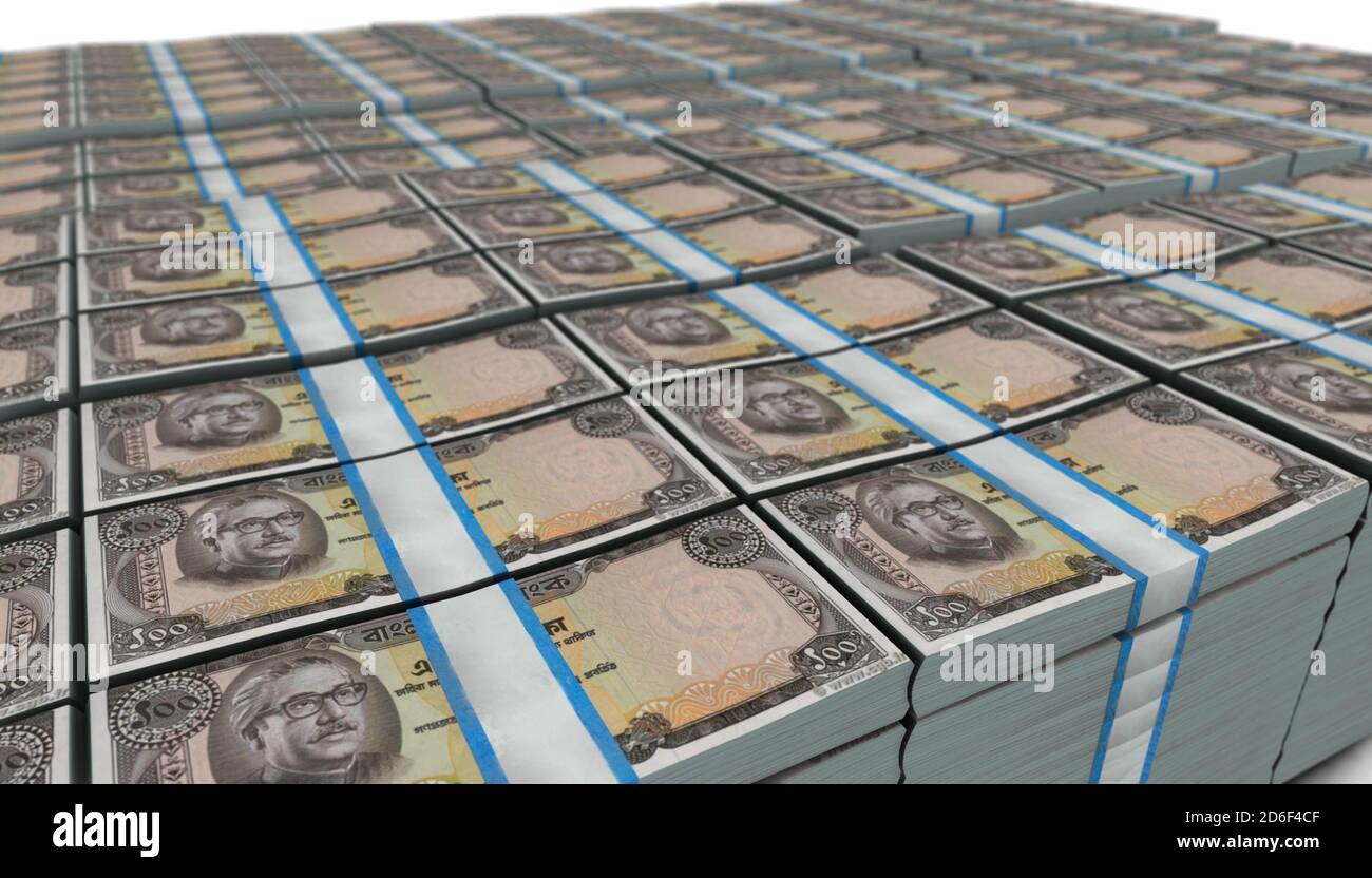 3D illustration of Bangladeshi taka bills stacks background Stock Photo ...