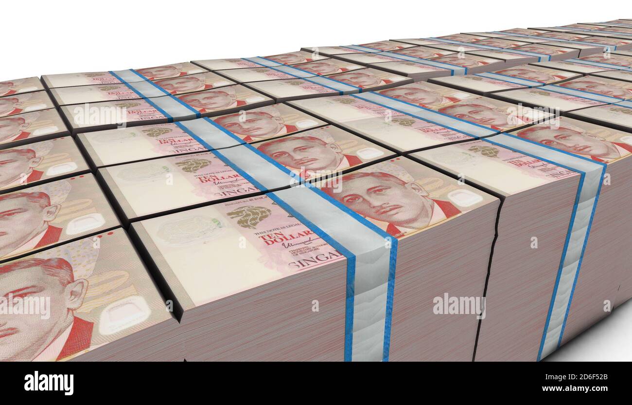 3D illustration of Singapore dollar bills stacks background Stock Photo ...
