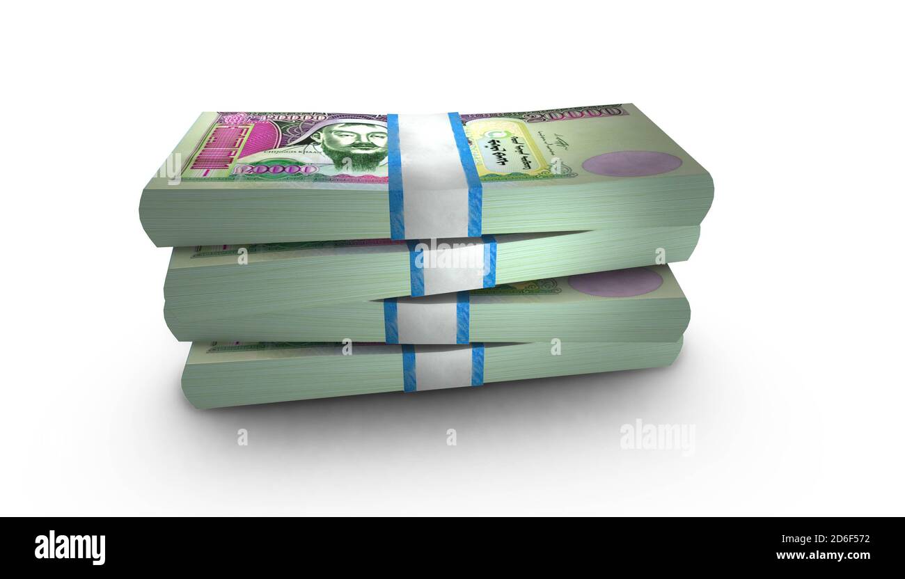 3D illustration of Mongolian tugrik bills stacks background Stock Photo ...