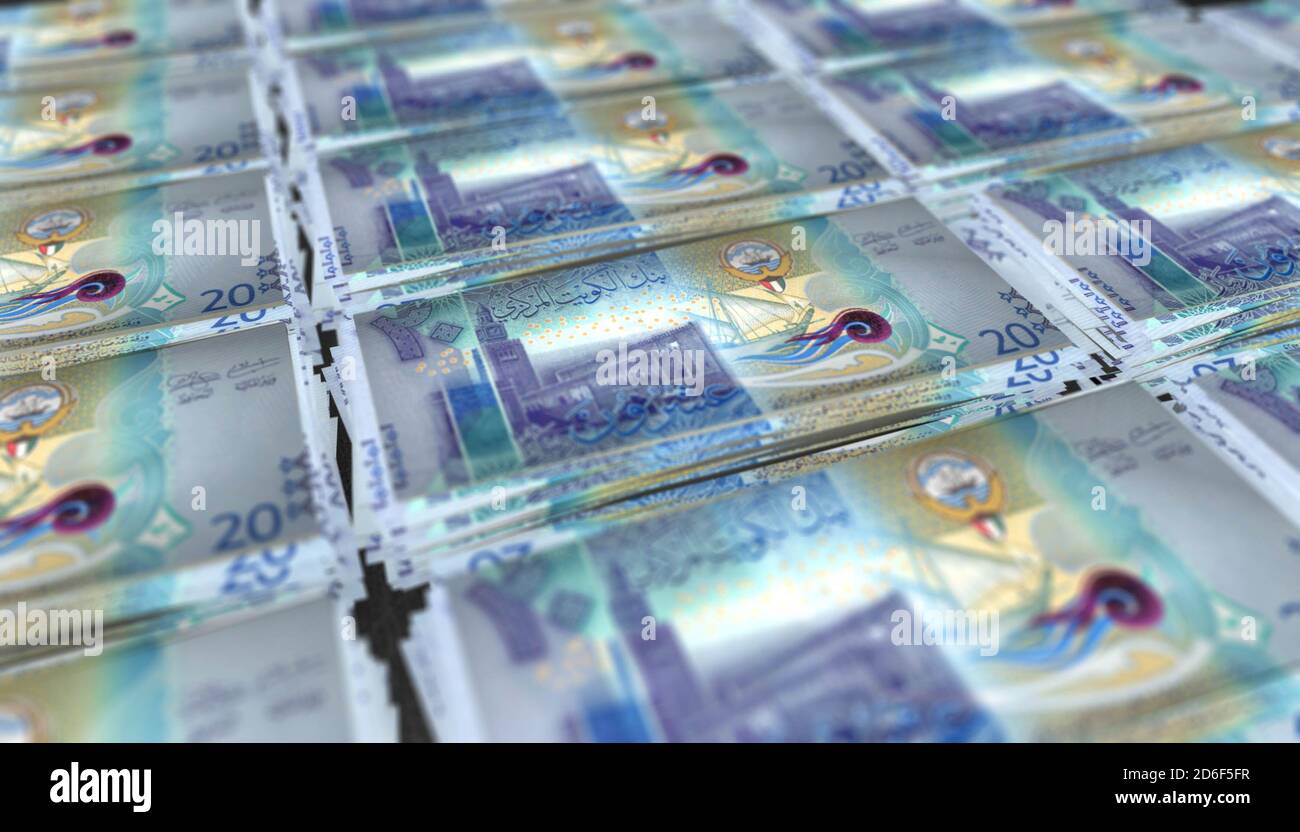 3D illustration of Kuwaiti dinar bills stacks background Stock Photo ...