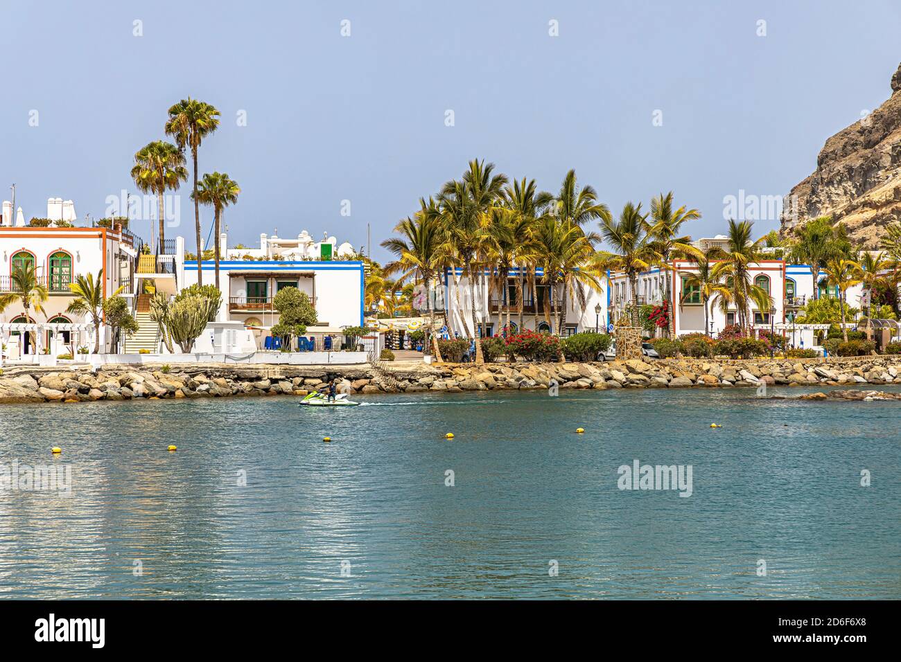 Playa Mogan - On the beach of the popular port town of Puerto de Mogan ...