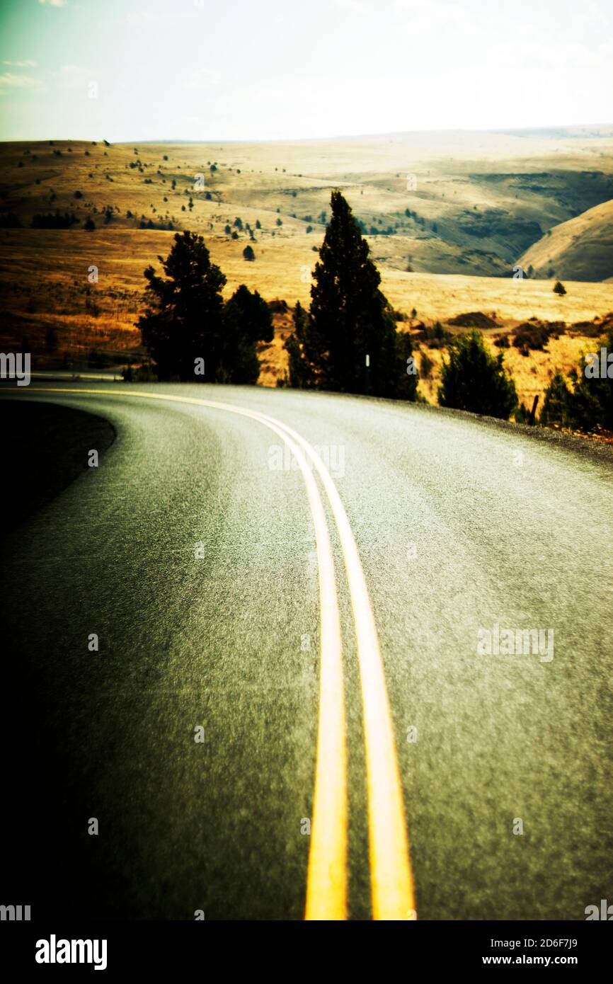 Empty Two-Lane Highway, Remote Landscape Stock Photo - Alamy