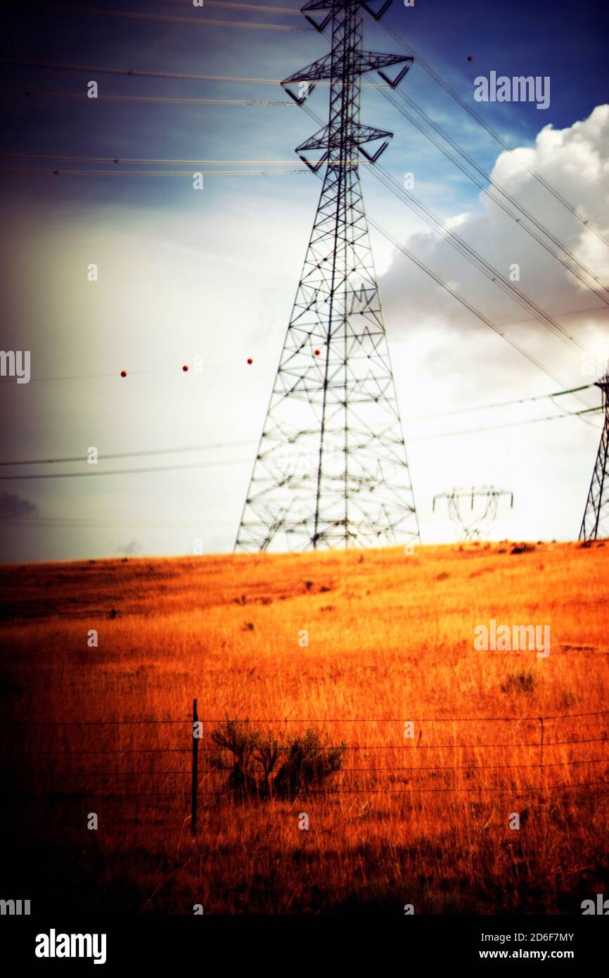 Transmission Tower in Remote Landscape Stock Photo - Alamy