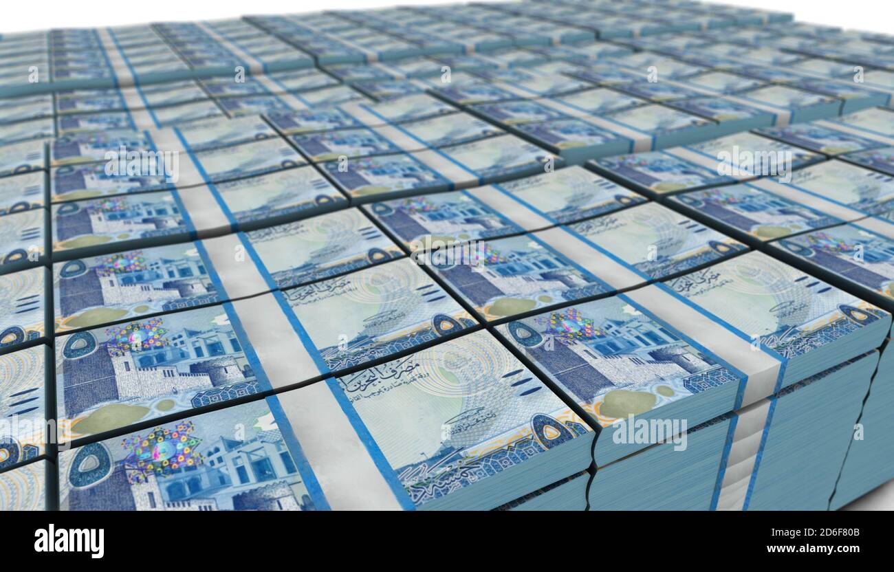 3D illustration of Bahraini dinar bills stacks background Stock Photo ...