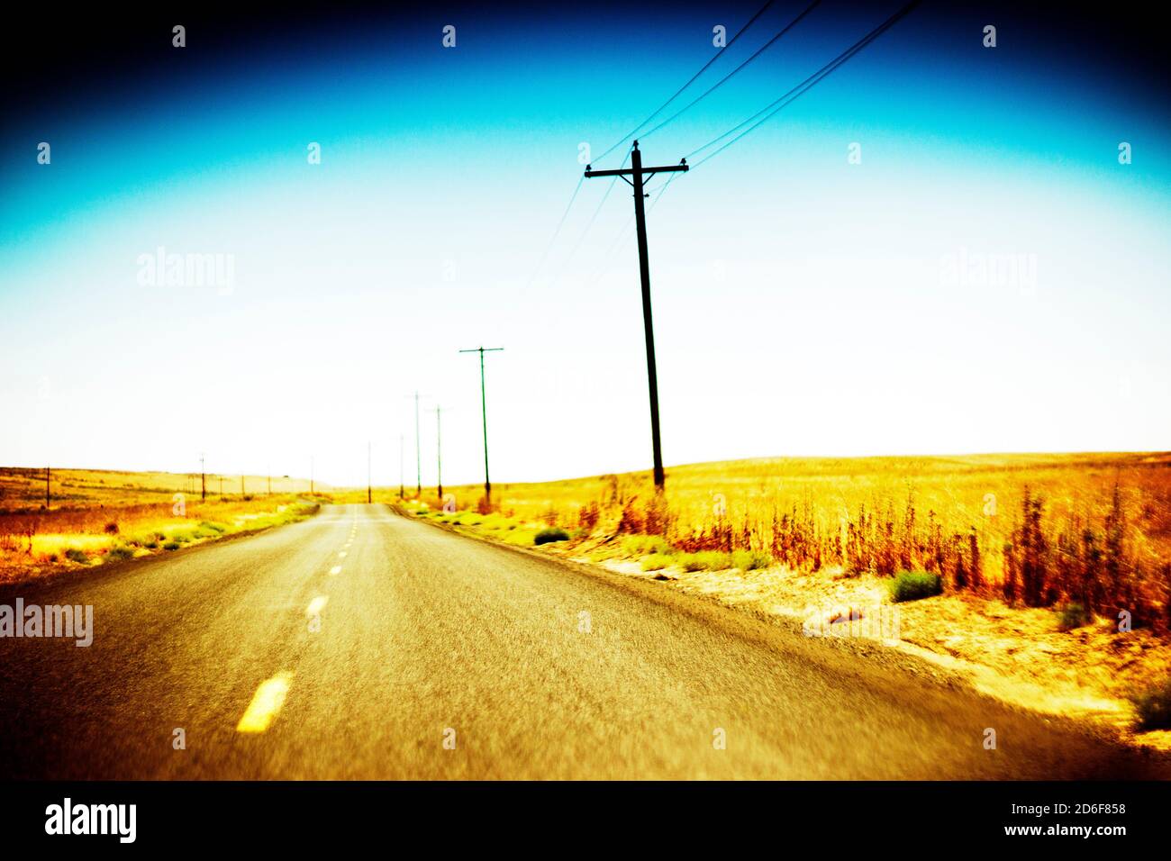 Two-Lane Highway through Rural Landscape, Eastern Oregon, USA Stock ...