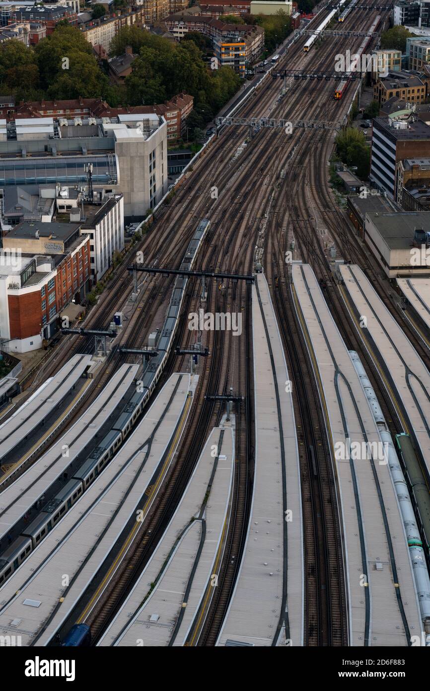 aerial view of a railway station with trains Stock Photo - Alamy
