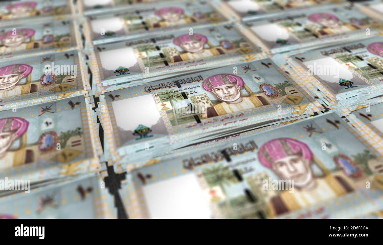 3D illustration of Omani rial bills stacks background Stock Photo - Alamy
