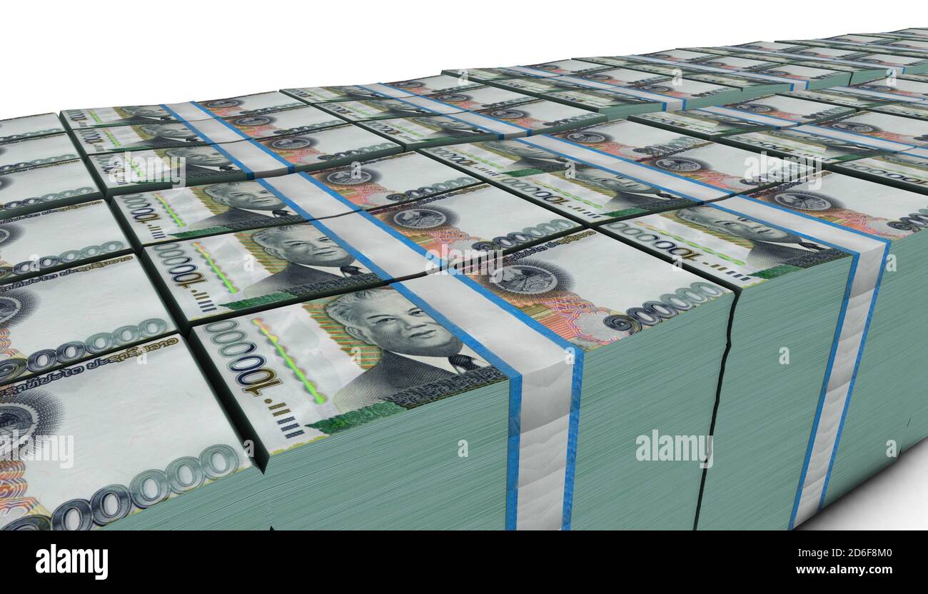 3D illustration of Lao kip bills stacks background Stock Photo - Alamy