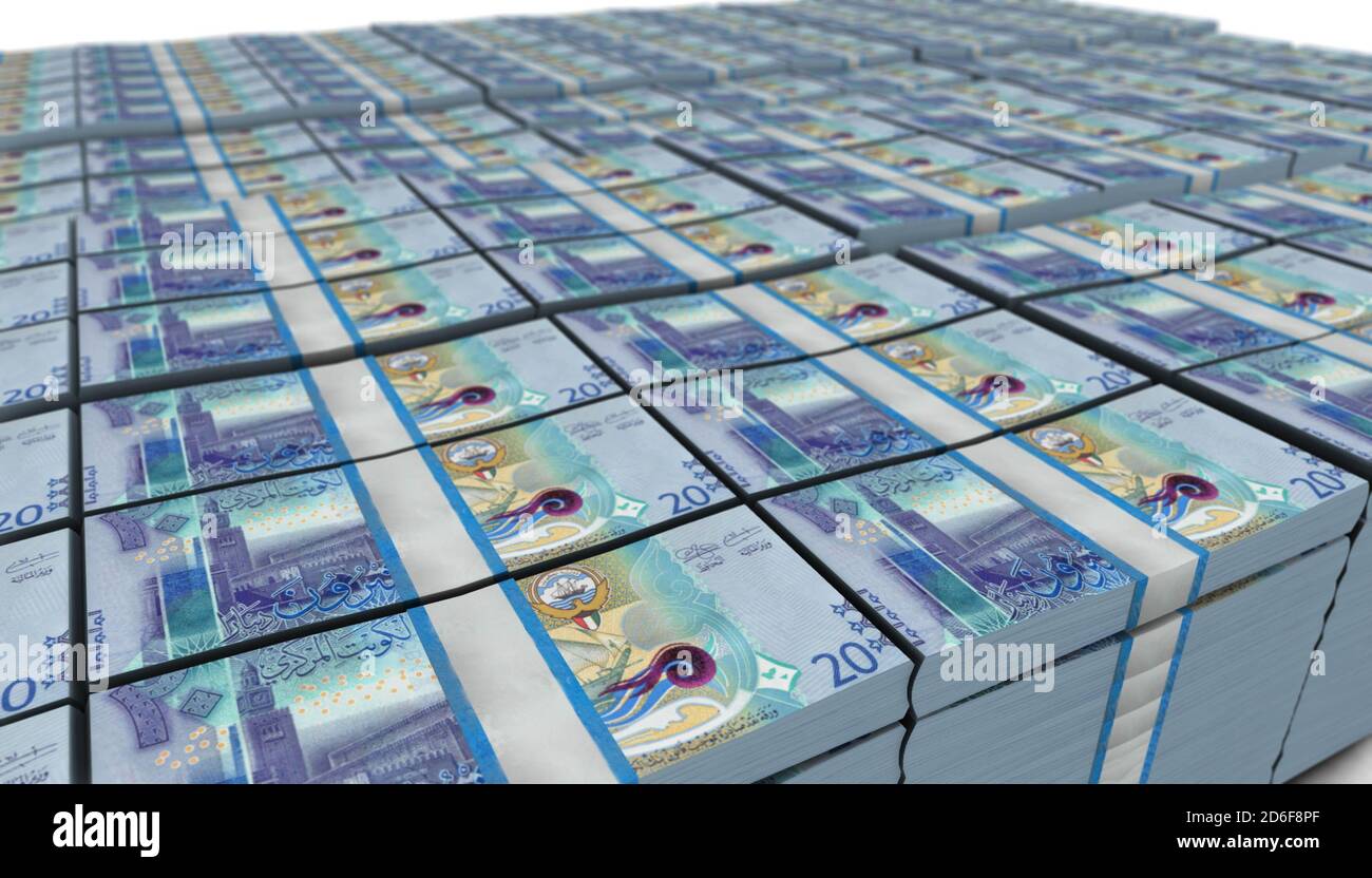 3D illustration of Kuwaiti dinar bills stacks background Stock Photo ...