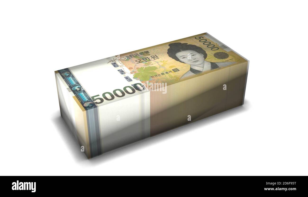 3D illustration of South Korean won bills stacks background Stock Photo ...
