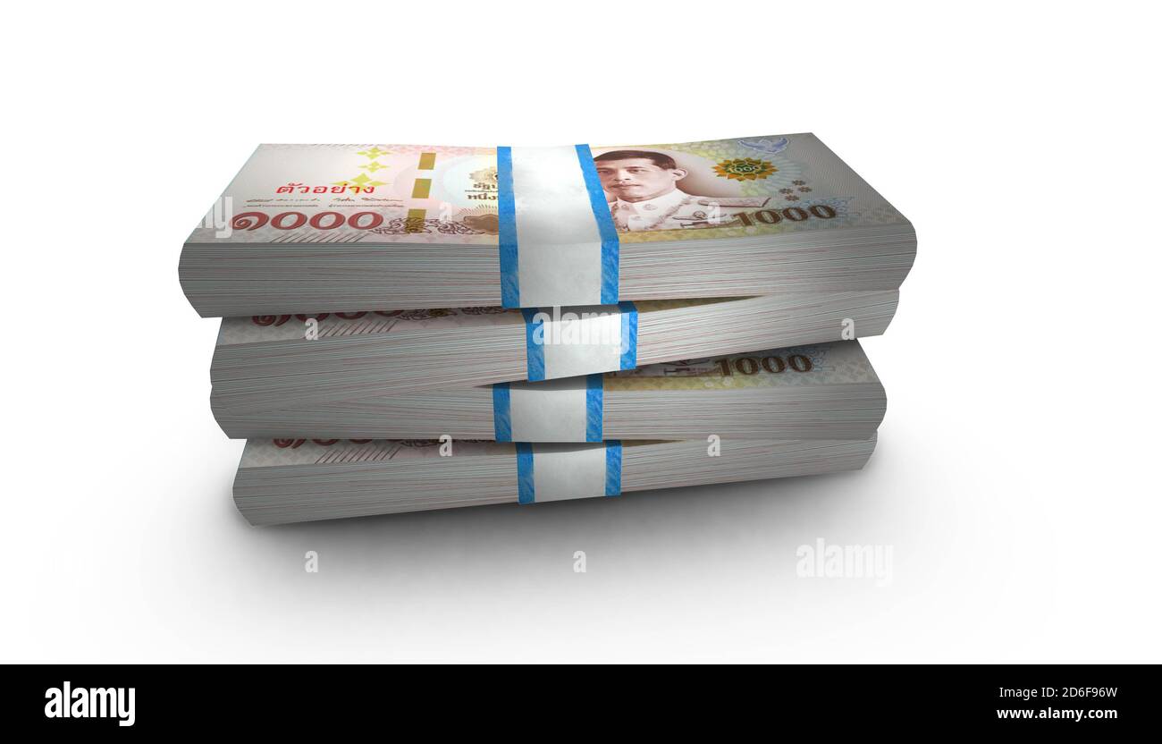 3D illustration of Thai baht bills stacks background Stock Photo - Alamy