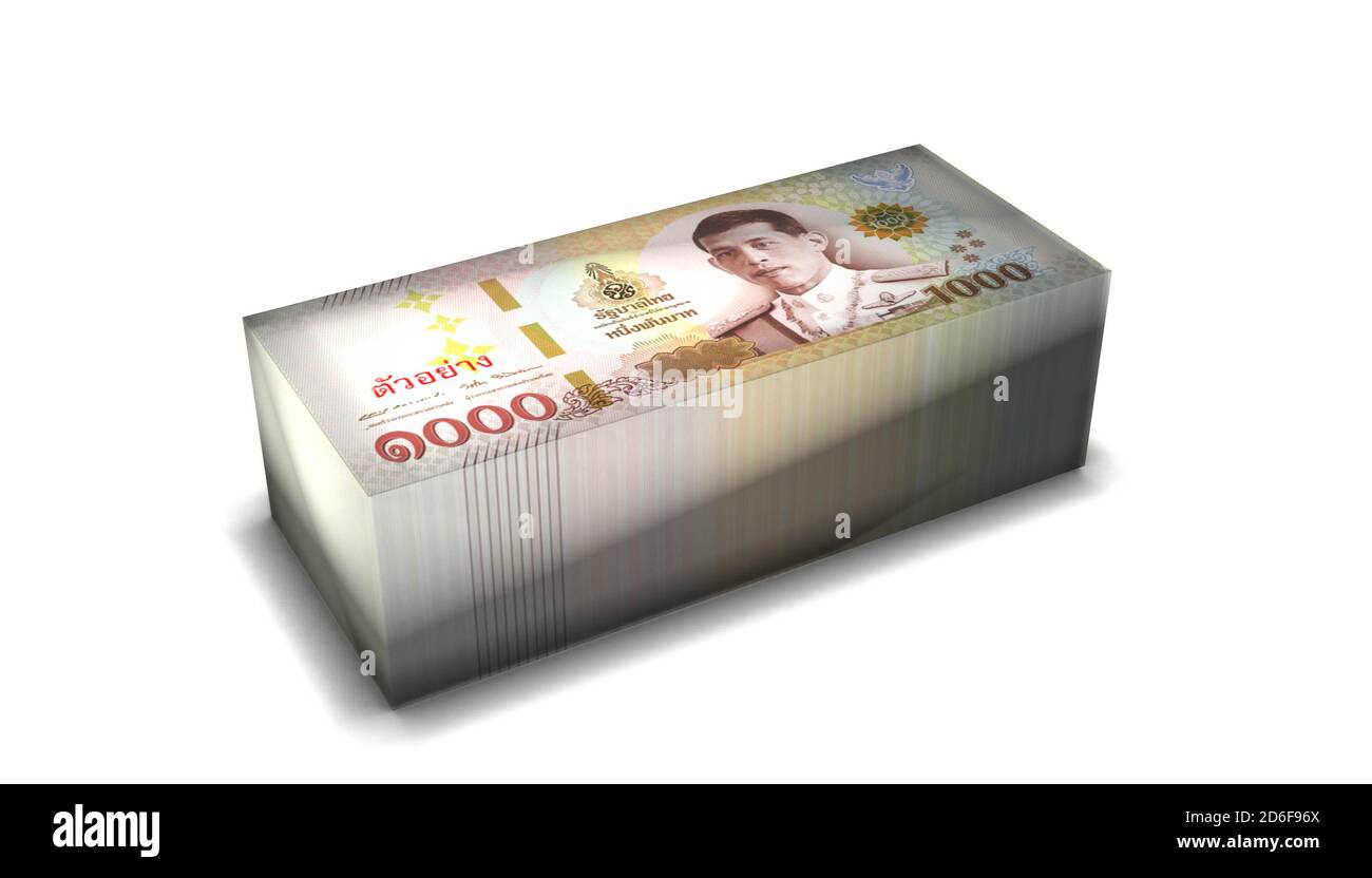 3D illustration of Thai baht bills stacks background Stock Photo - Alamy