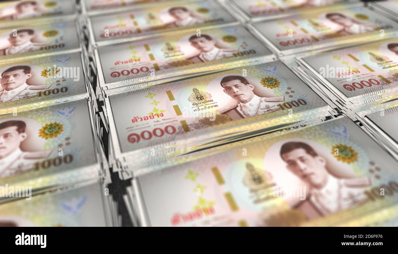 3D illustration of Thai baht bills stacks background Stock Photo - Alamy