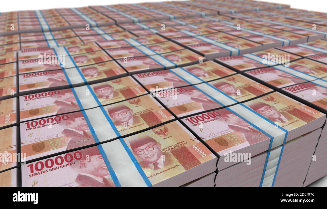 3D illustration of Indonesian rupiah bills stacks background Stock ...