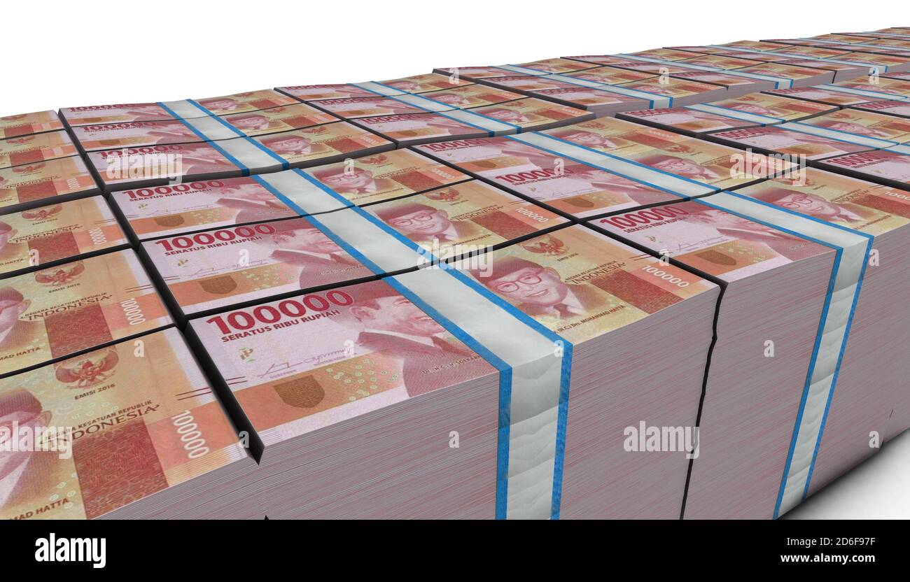3D illustration of Indonesian rupiah bills stacks background Stock ...