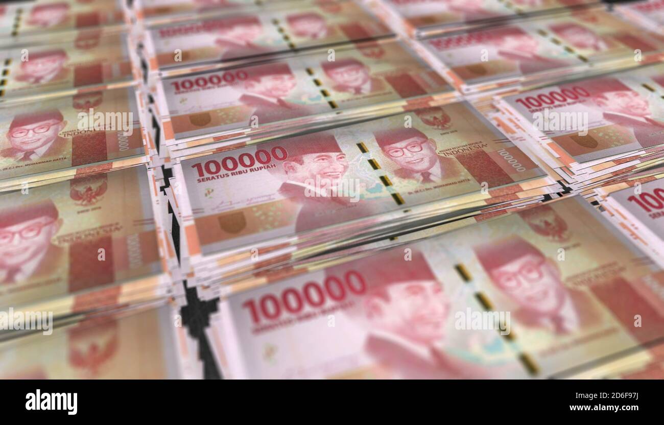 3D illustration of Indonesian rupiah bills stacks background Stock ...