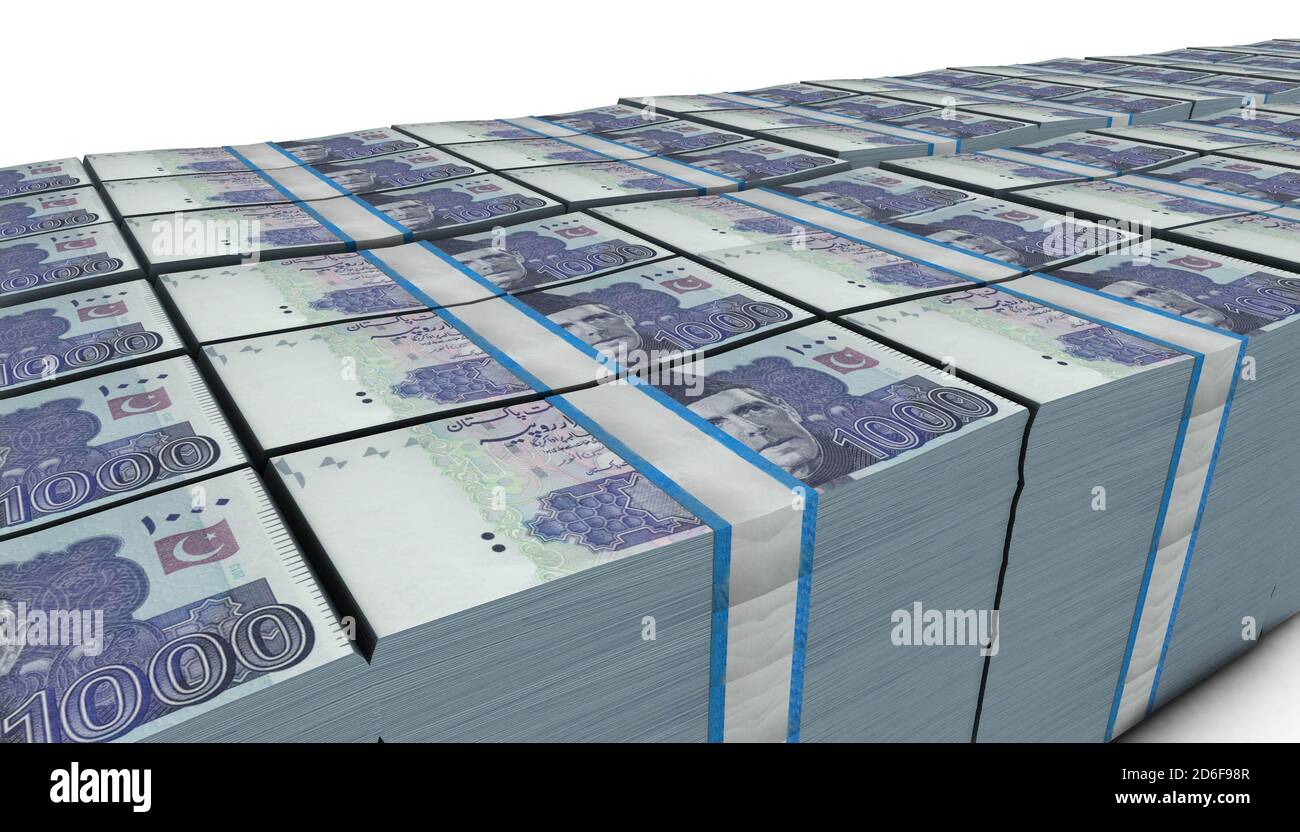 3D illustration of Pakistani rupee bills stacks background Stock Photo ...