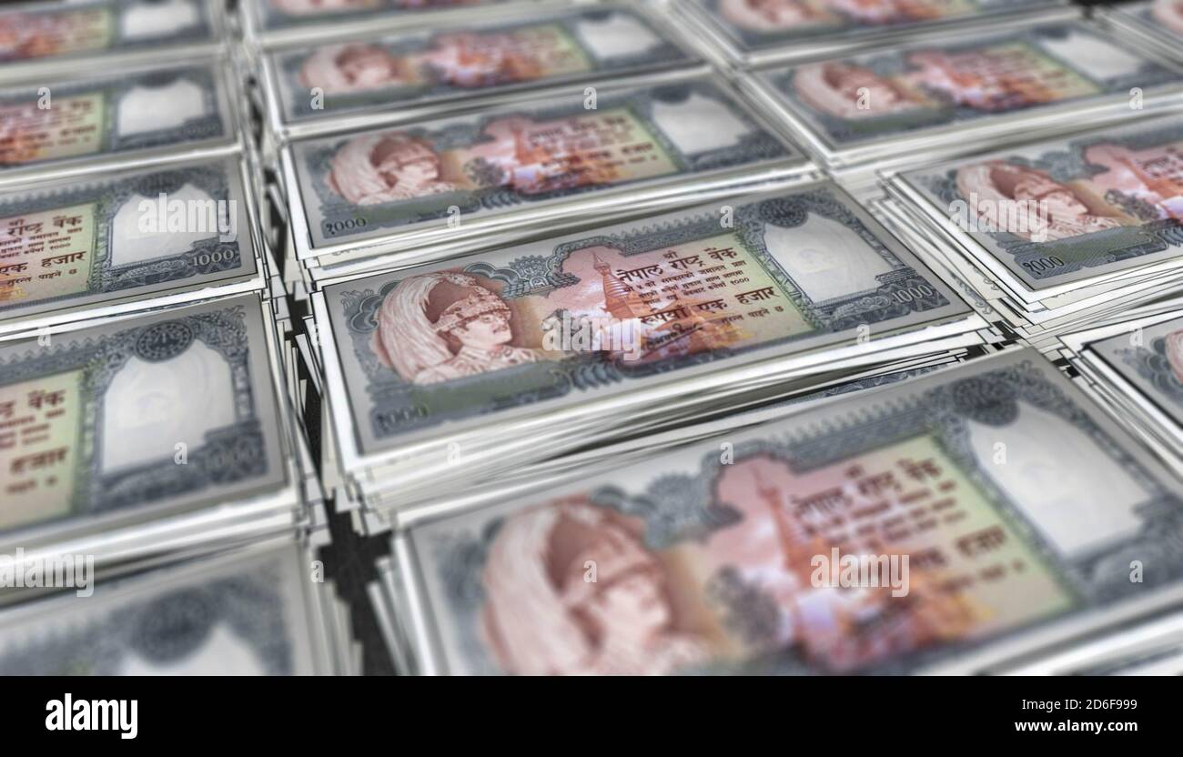 3D illustration of Nepalese rupee bills stacks background Stock Photo ...