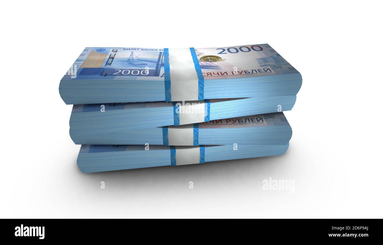 3D illustration of Russian ruble bills stacks background Stock Photo ...