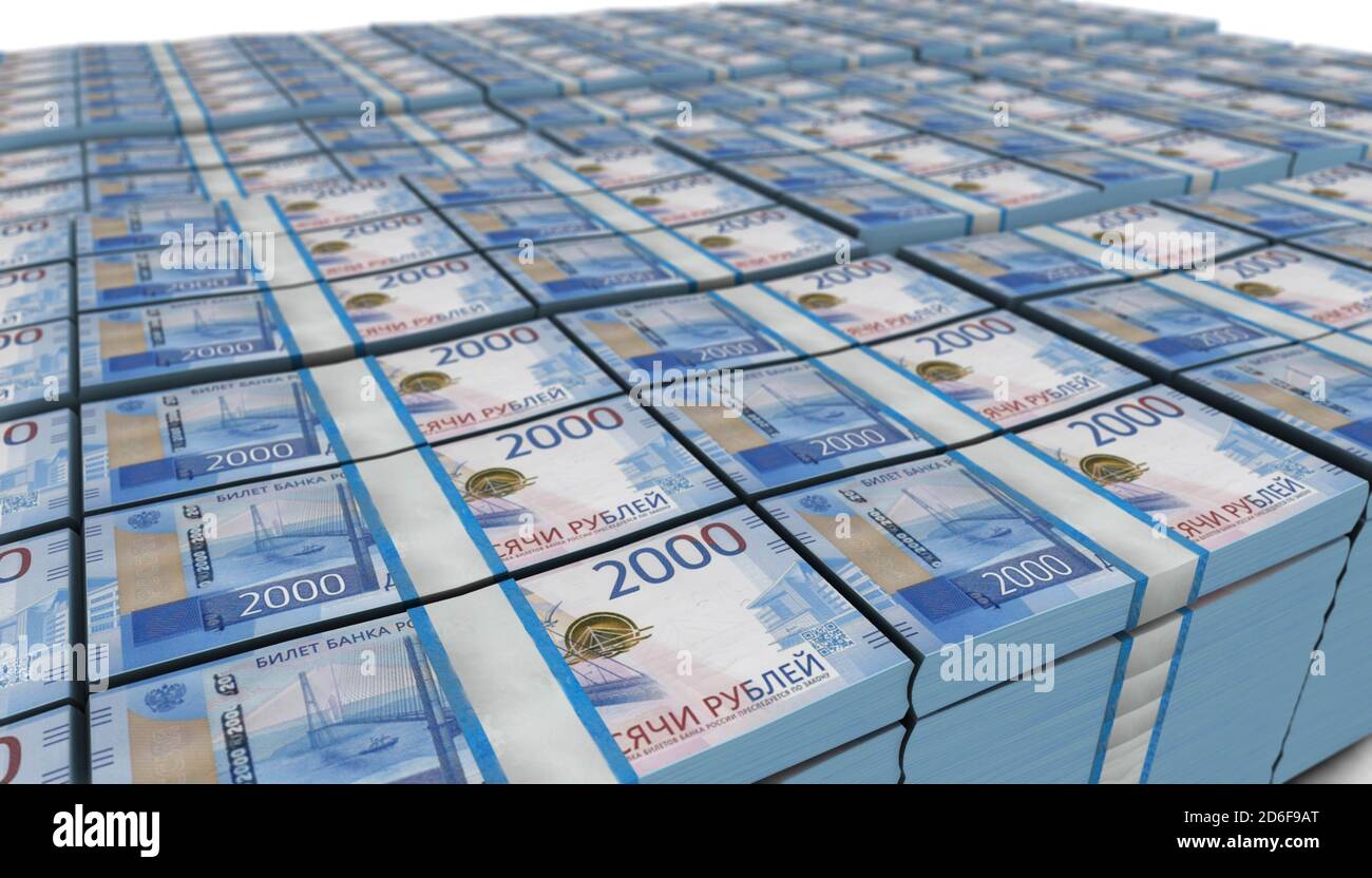 3D illustration of Russian ruble bills stacks background Stock Photo ...