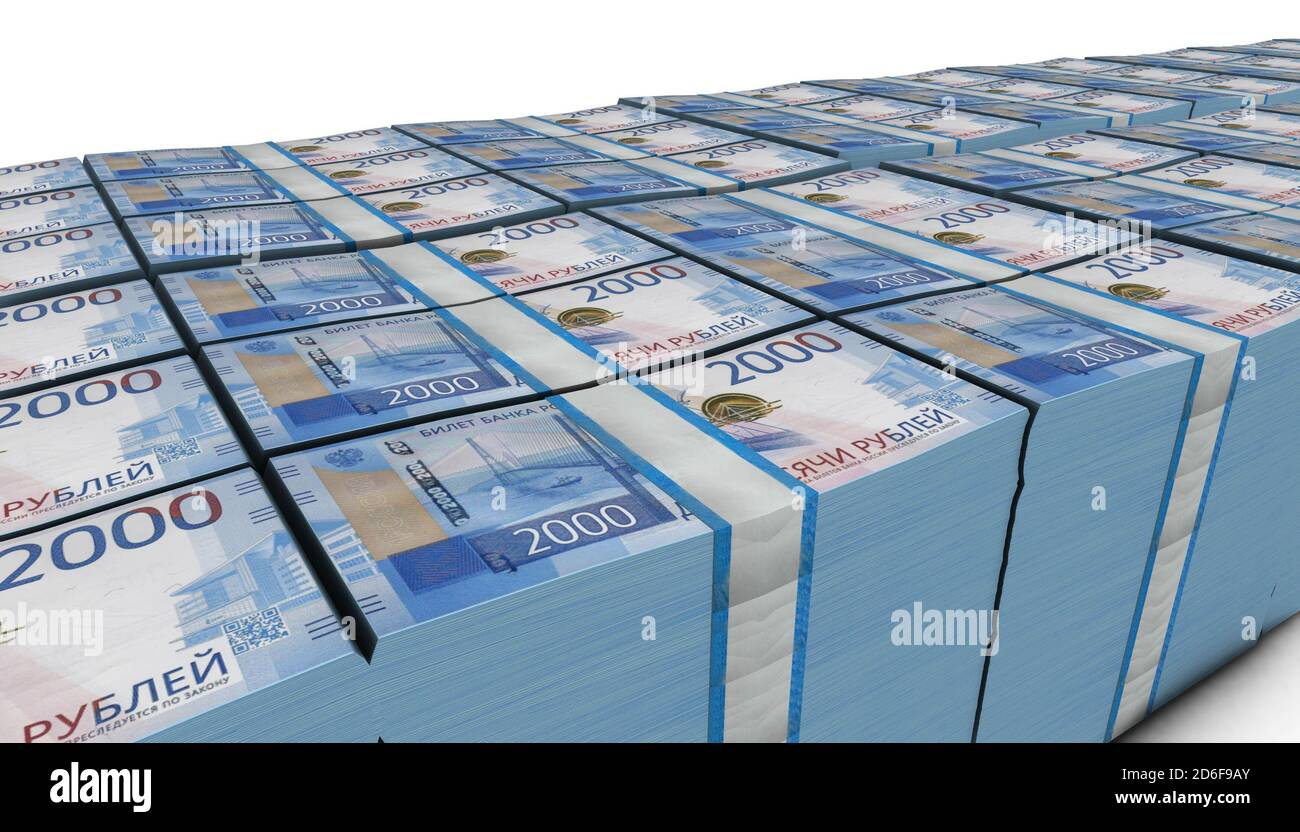 3D illustration of Russian ruble bills stacks background Stock Photo ...