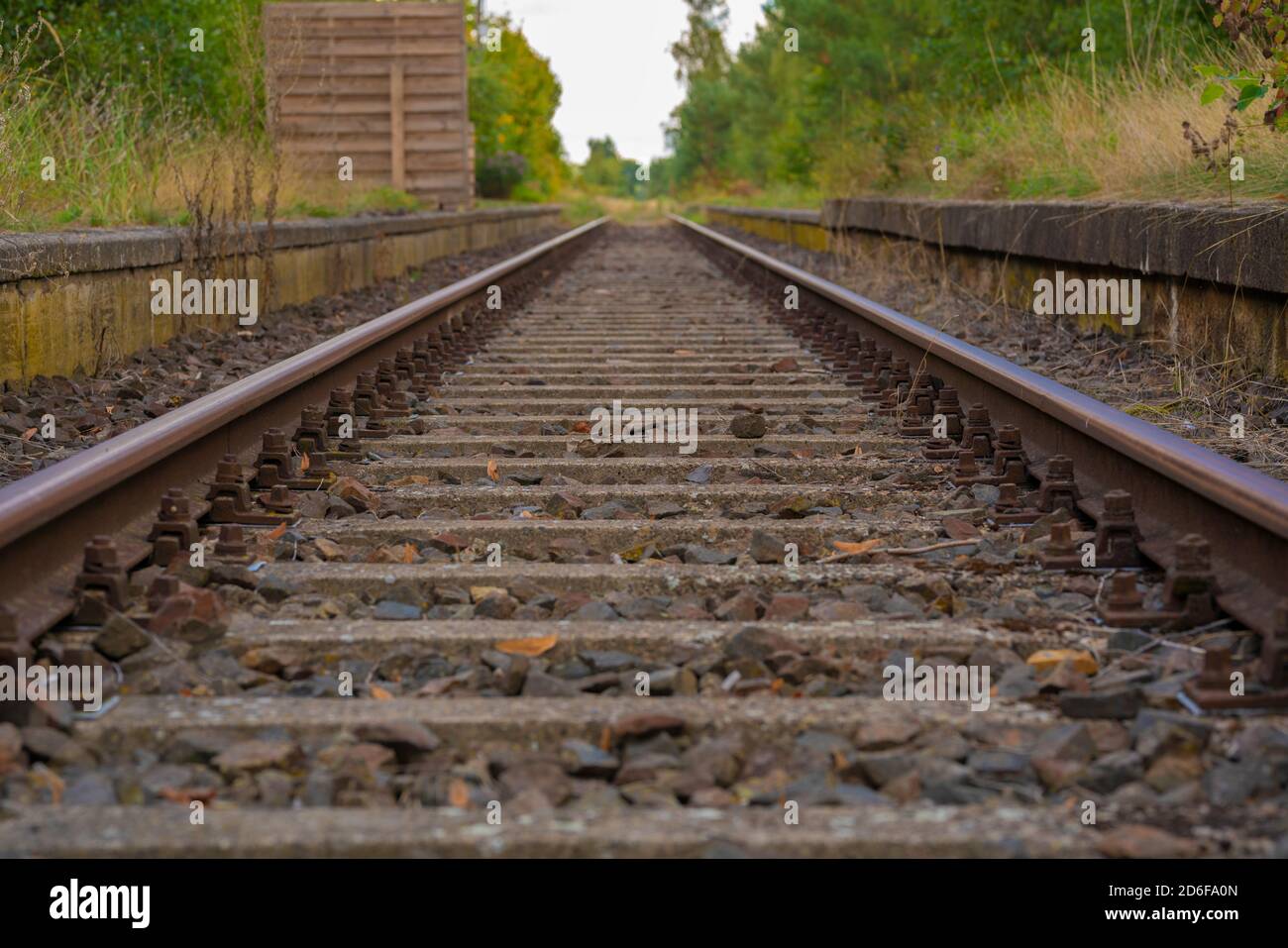 old railway track, abandoned trainstation Stock Photo - Alamy