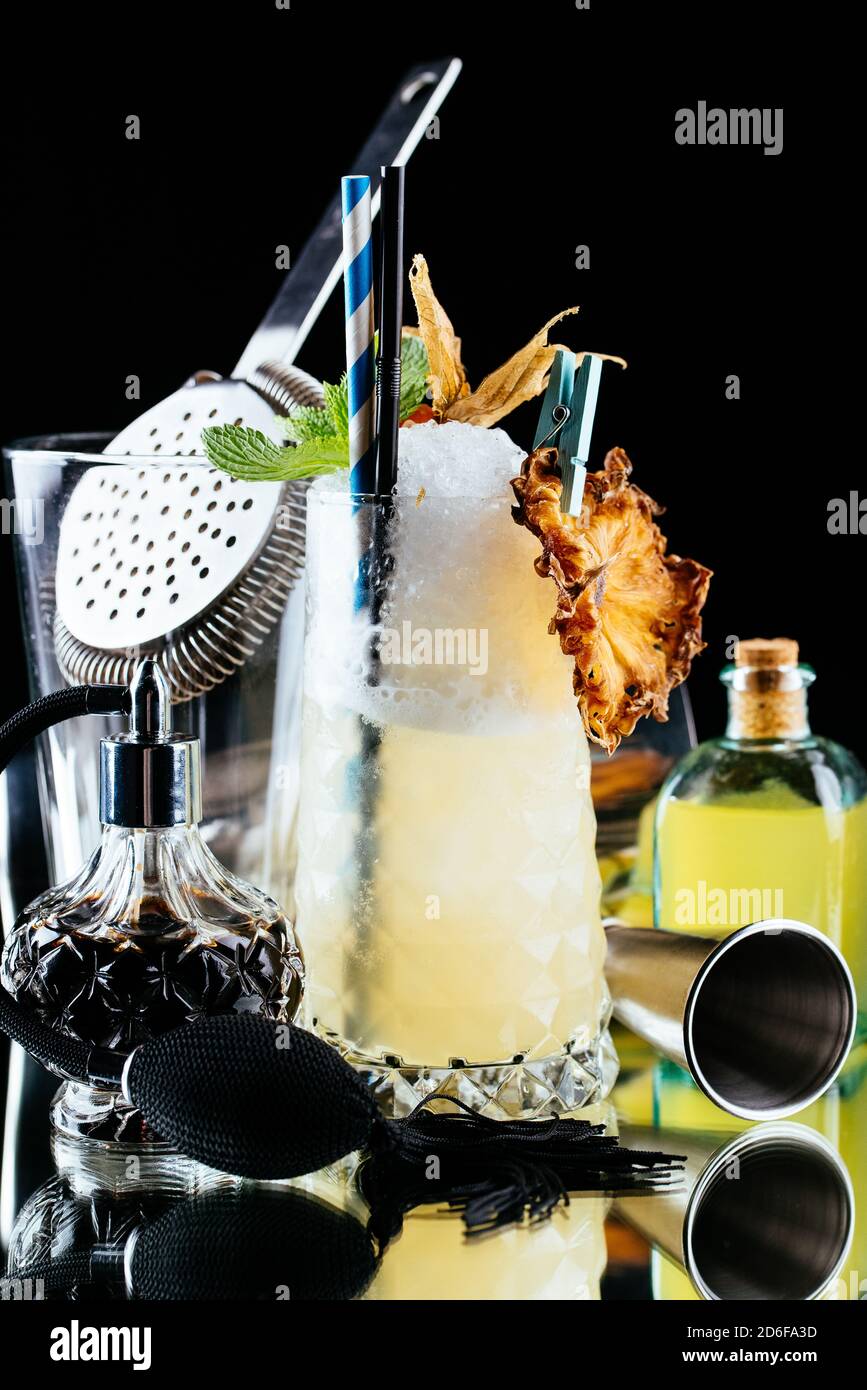alcoholic cocktails on a mirror background Stock Photo - Alamy