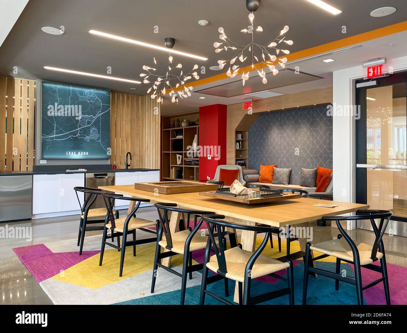 Modern empty building building and seating property hi-res stock ...