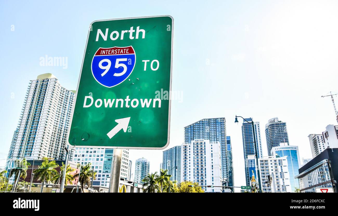 interstate 95 street sign with blue sky , miami city florida usa ...