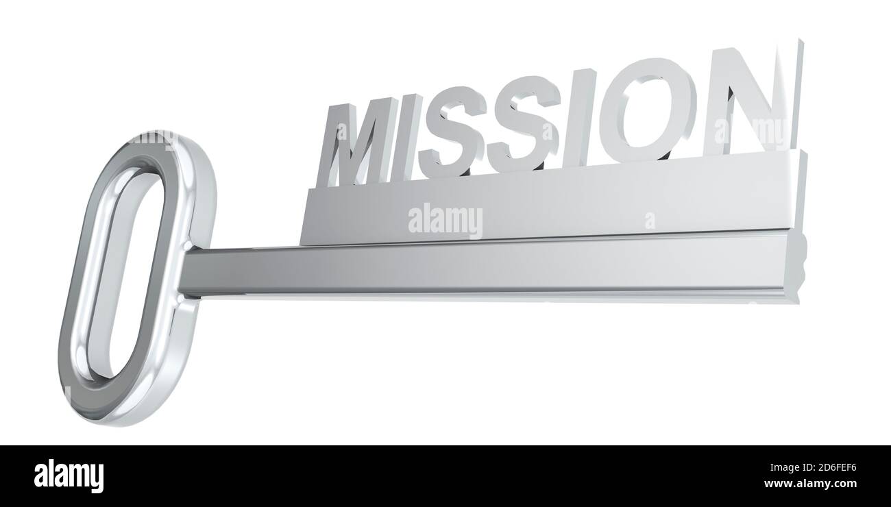 Mission words attached to key isolated, 3d rendering Stock Photo - Alamy