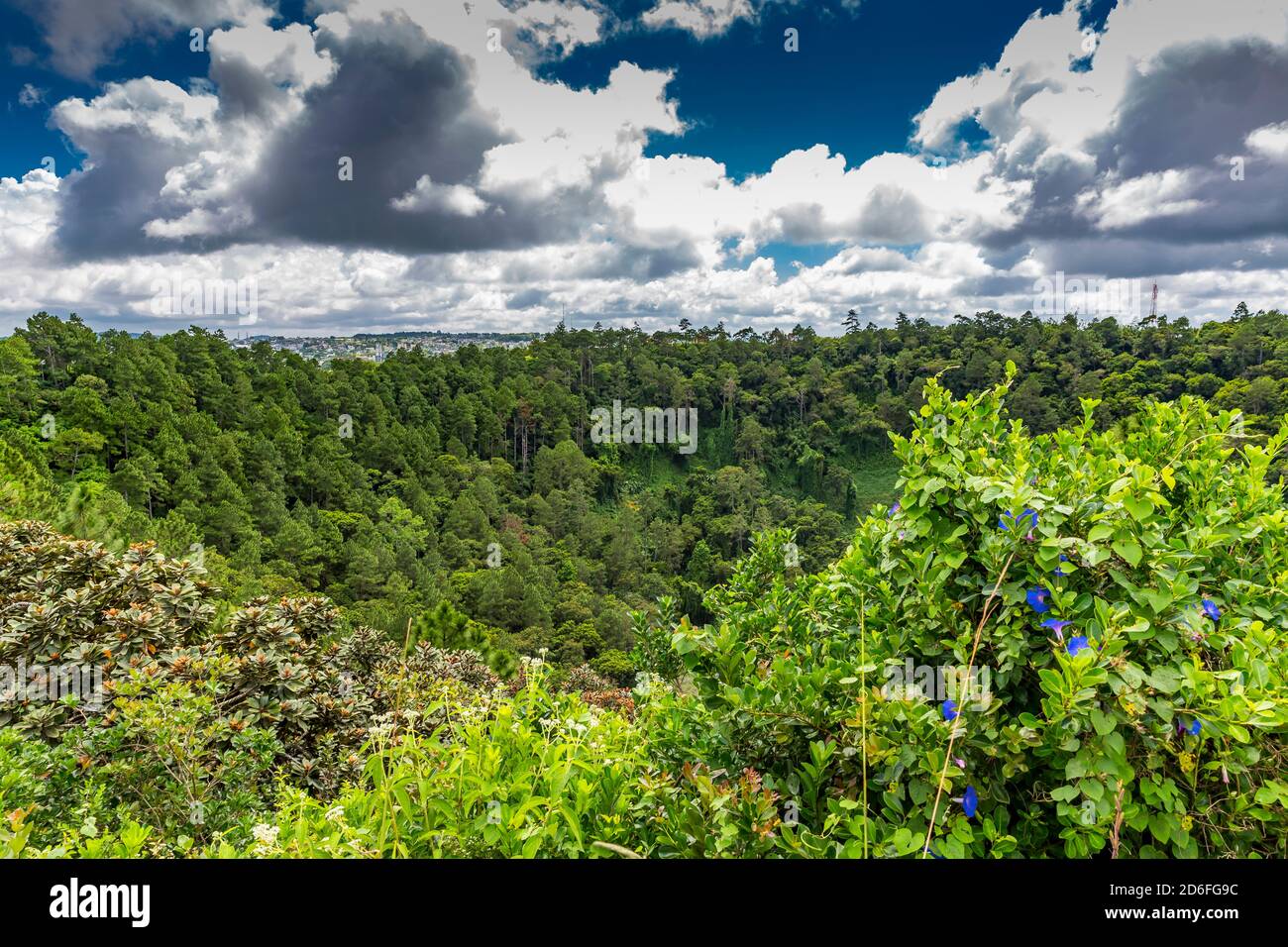 View of the town of Curepipe, Trou aux Cerfs volcanic crater, Curepipe ...