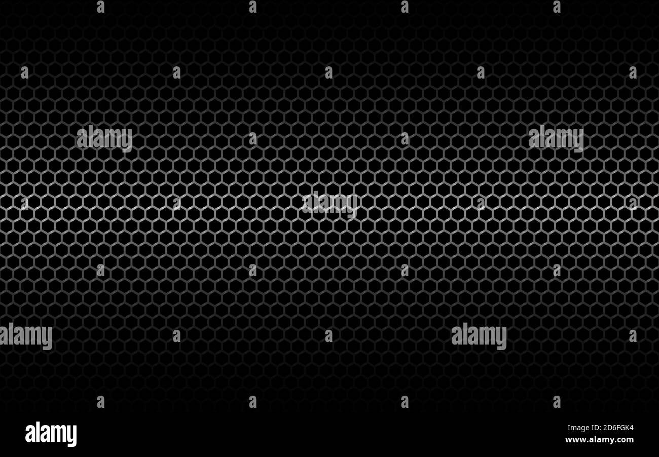 Metal mesh. Black hexagon grid with shadow and light. Dark industrial ...