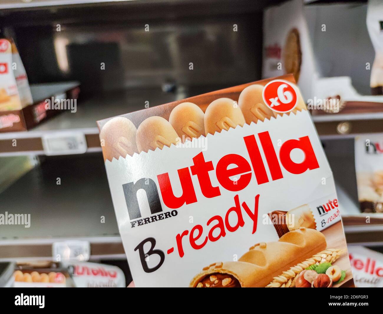 Puilboreau, France - October 14, 2020:Nutella B-Ready chocolate bars ...