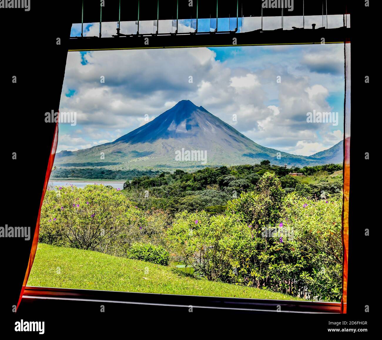 view from the window, landscape with Arenal Volcan in costa rica ...