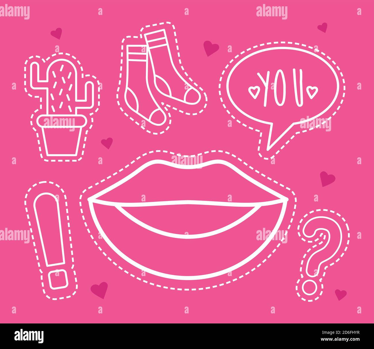 cute mouth and stickers line style icons collection vector design Stock ...