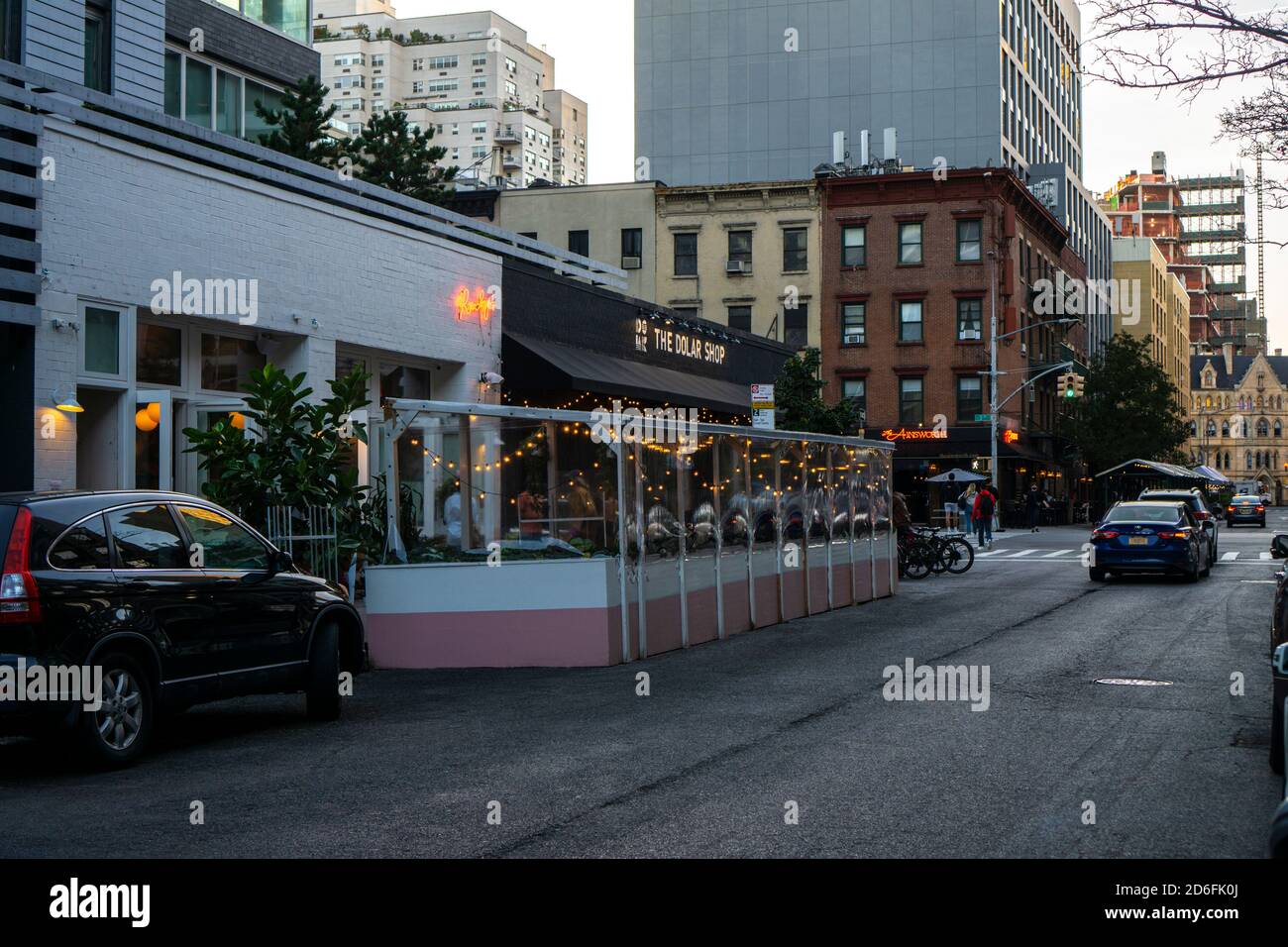New York / USA - October 15 2020: An outdoor restaurant in downtown ...