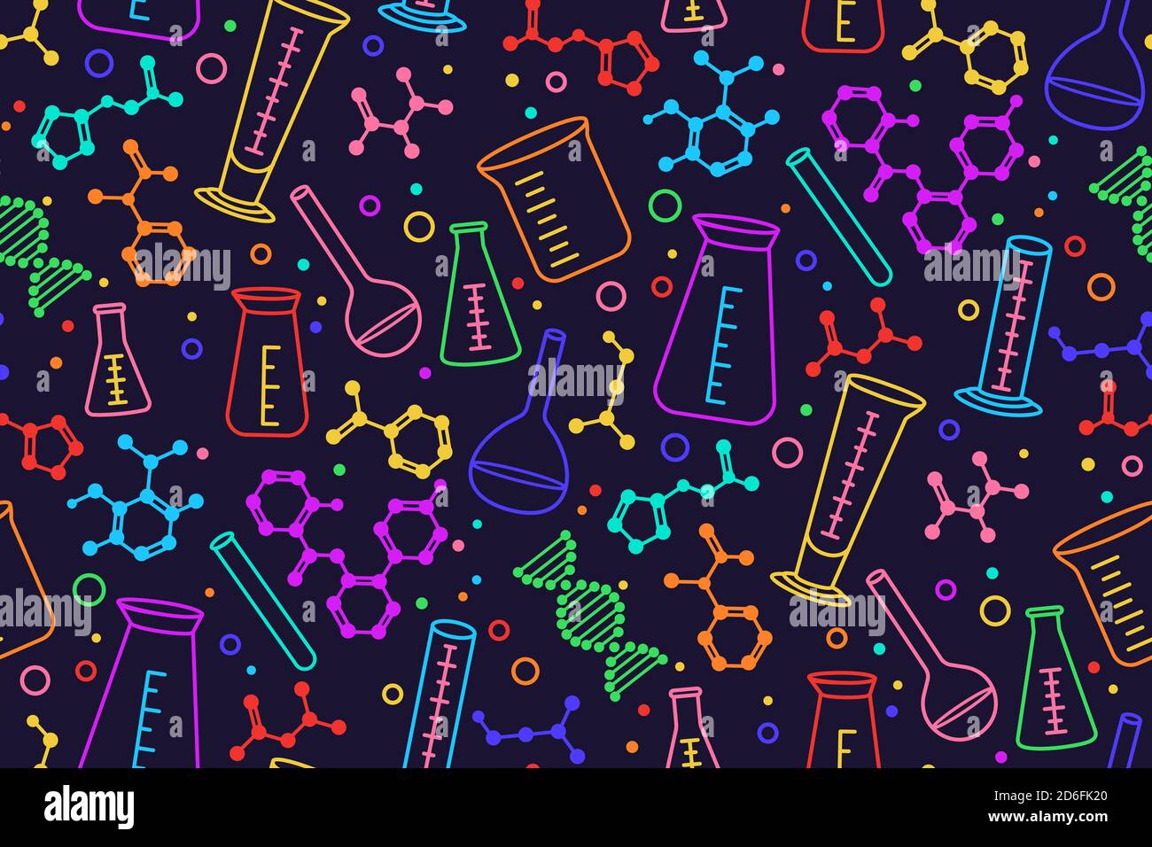 Chemistry science seamless pattern. Flask, beaker and structure ... Chemistry science seamless pattern. Flask, beaker and structure ...