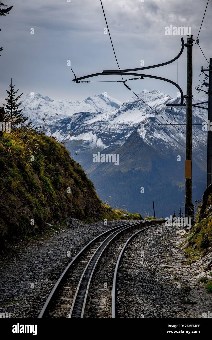 Cog railway train tracks in the Swiss Alps Stock Photo - Alamy
