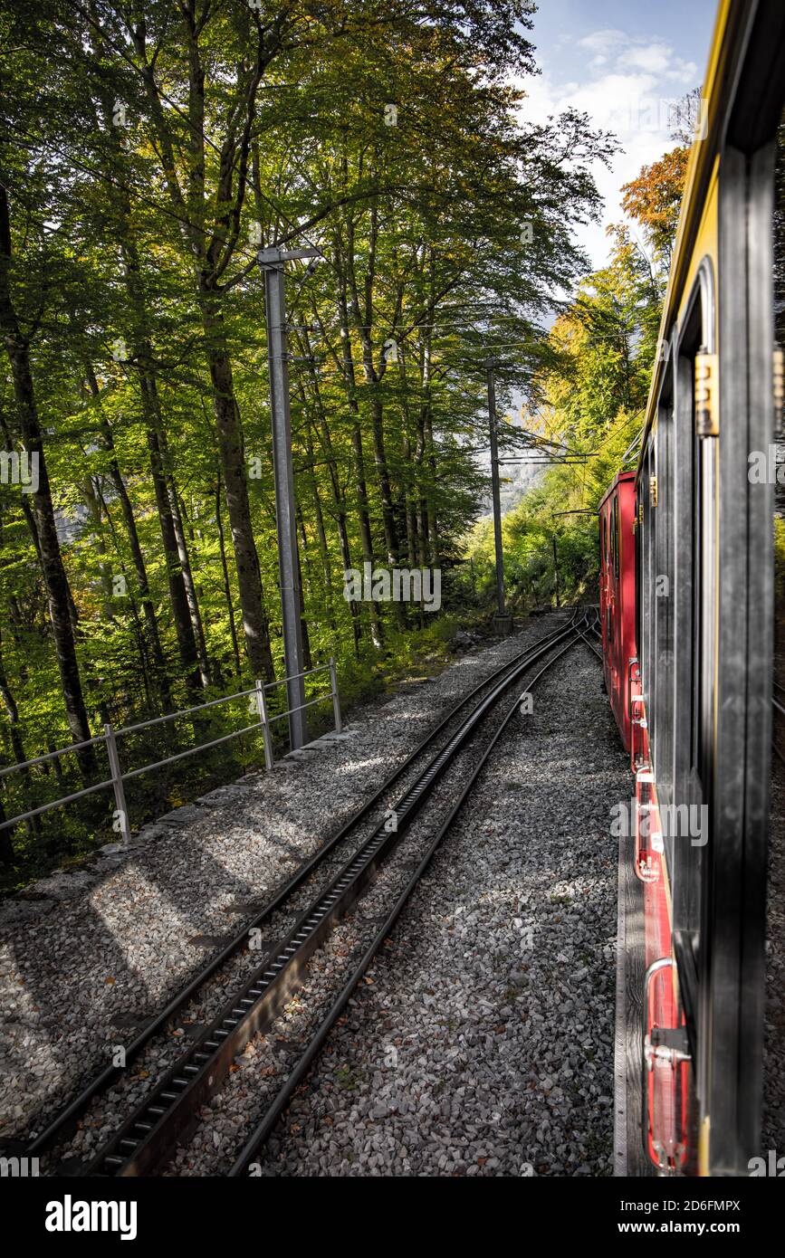 Cog railway train tracks in the Swiss Alps Stock Photo - Alamy