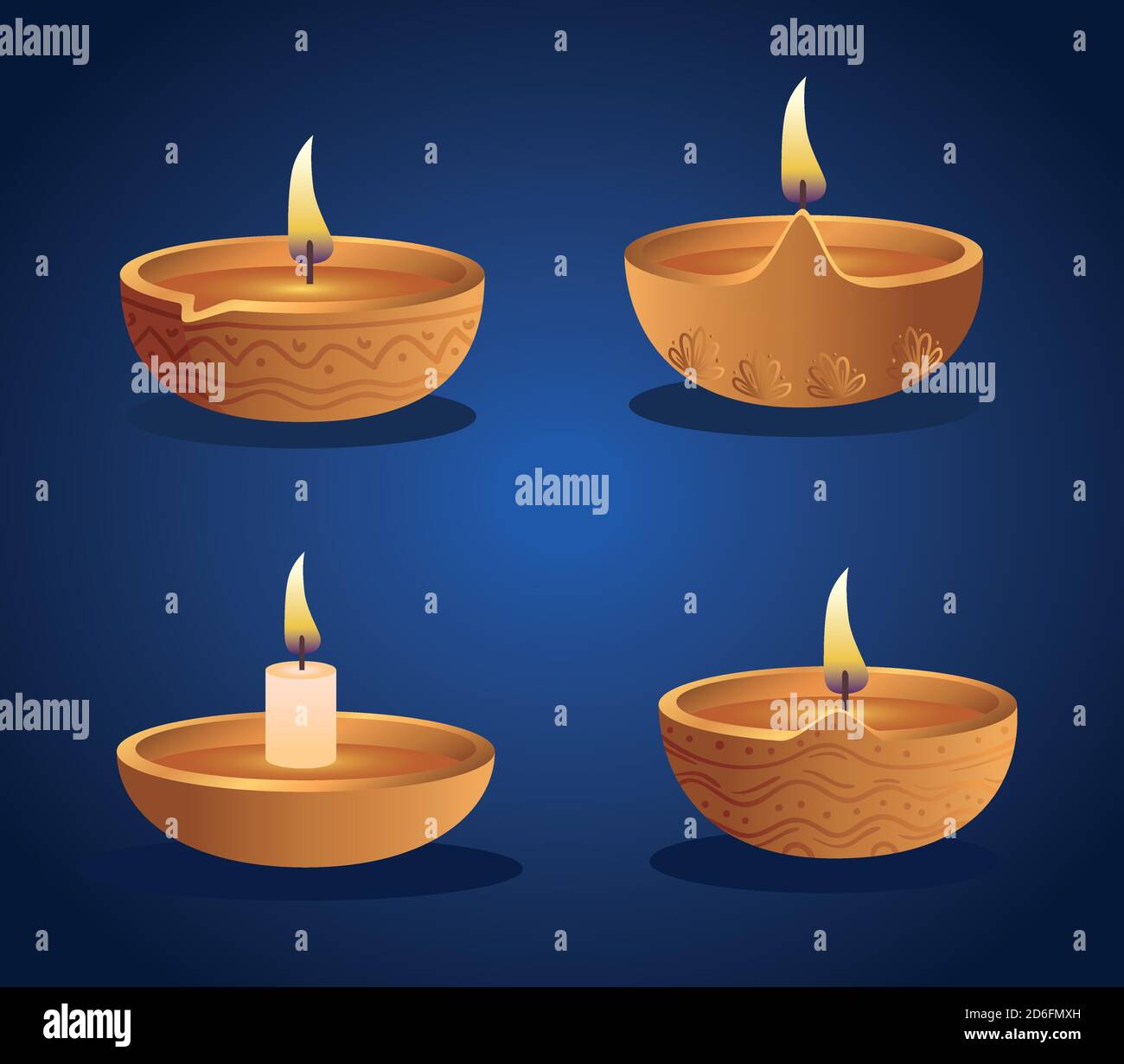Happy diwali diya candles set vector design Stock Vector Image & Art ...