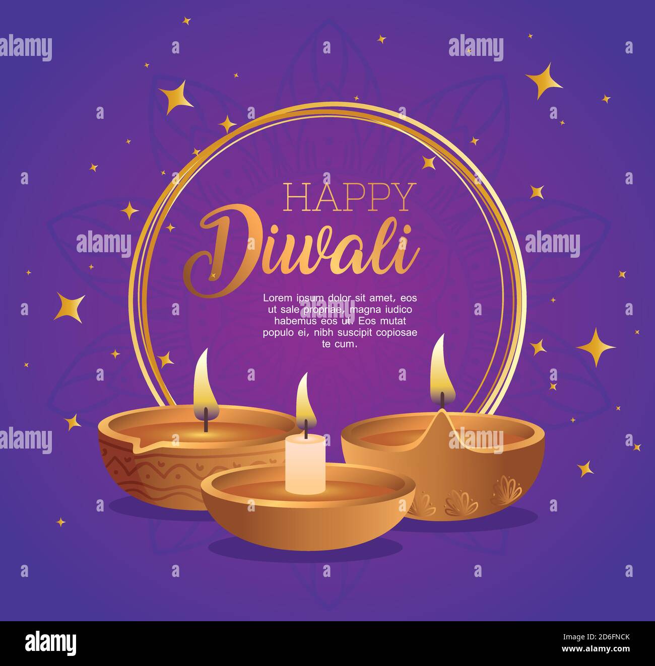 Happy diwali in circle with diya candles vector design Stock Vector ...