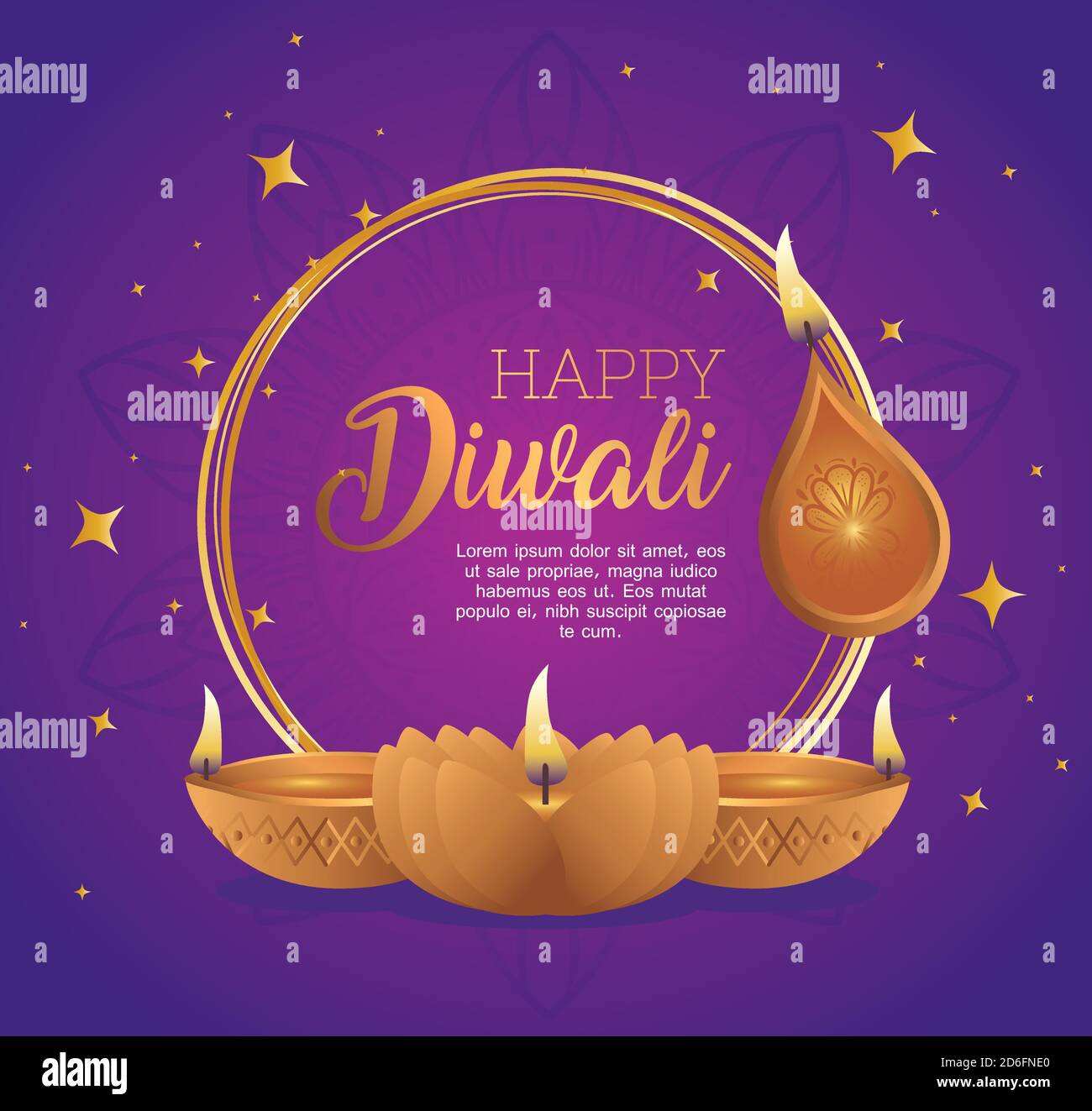Happy diwali in circle with diya candles vector design Stock Vector ...