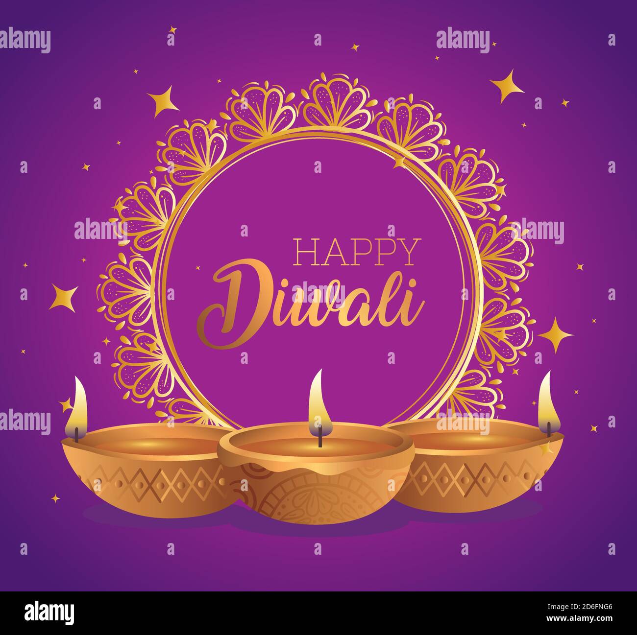 Happy diwali diya candles in front of circle ornament vector design ...